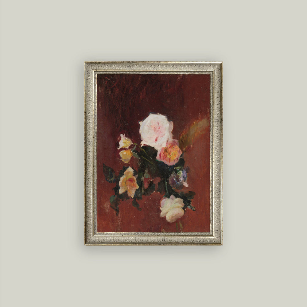 Burgundy Roses Framed Antique Art