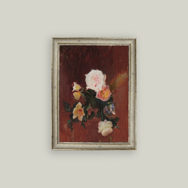 Burgundy Roses Framed Antique Art