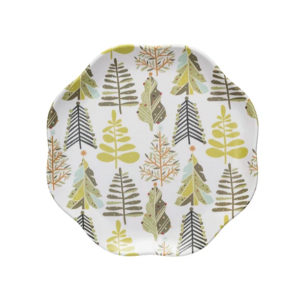 Bamboo Melamine Scalloped Plate w/ Berry/Trees/Dove Patterns - 4 Style ...