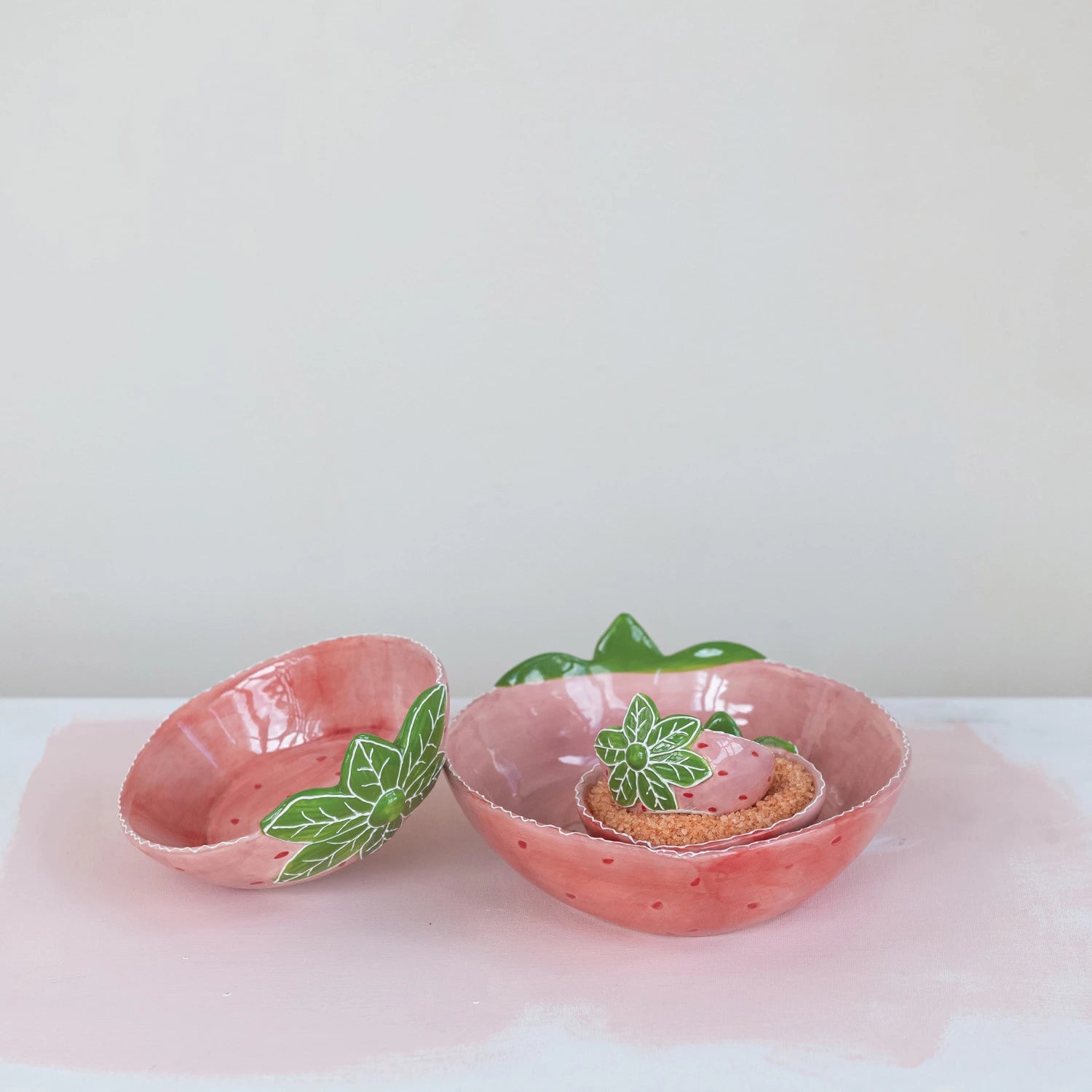 Hand-Painted Stoneware Strawberry Shaped Bowls - Extra Small