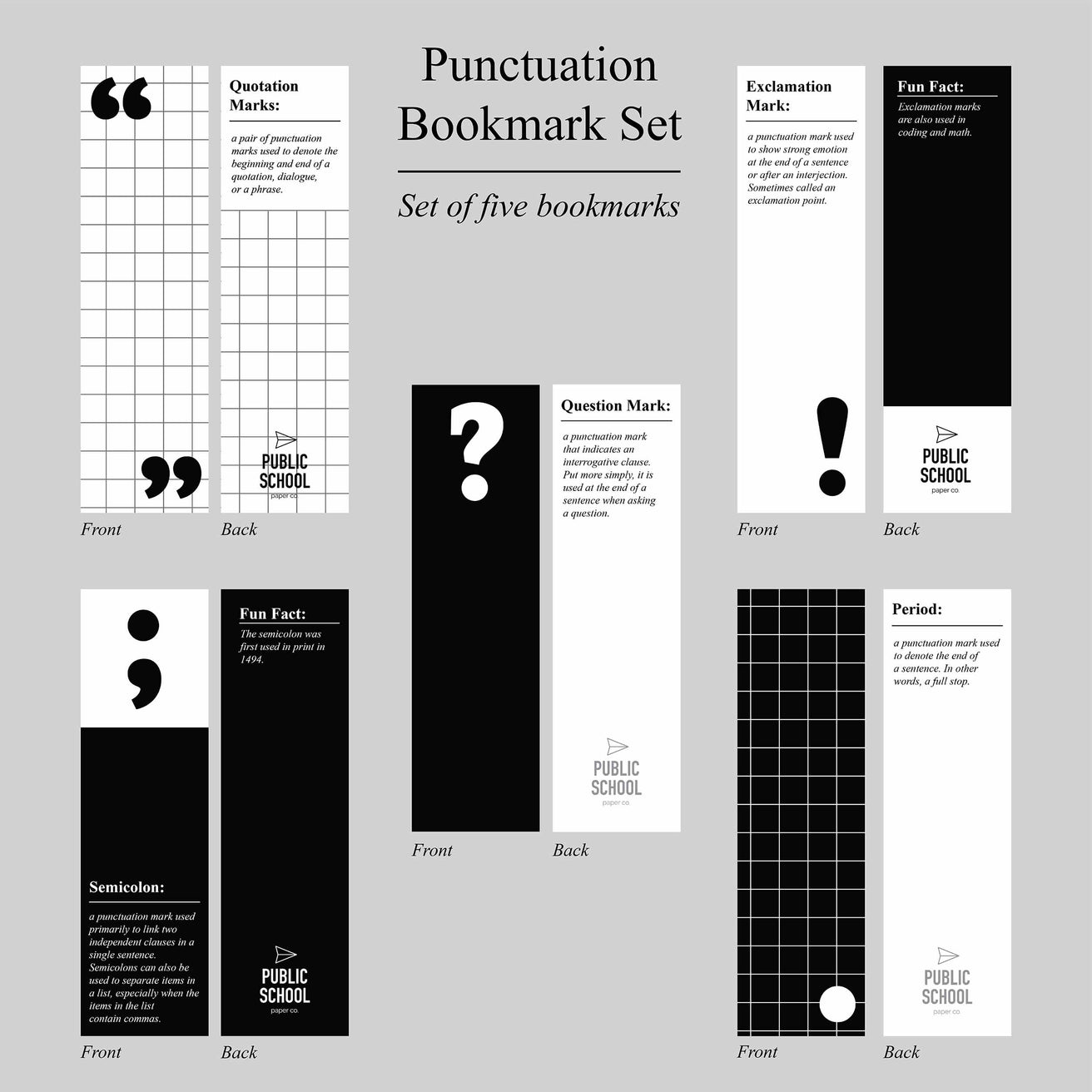 Punctuation Bookmark Set of 5